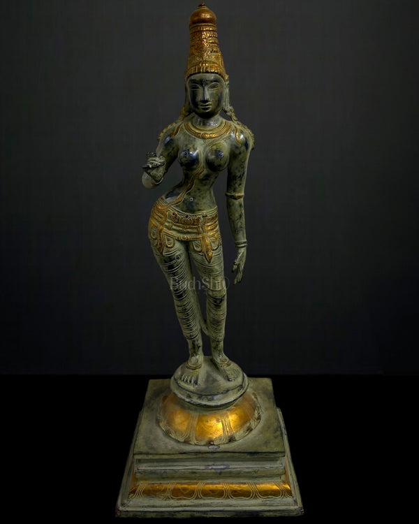 Buy 24-Inch Pure Brass Standing Uma Parvati Devi Idol - Budhshiv.com