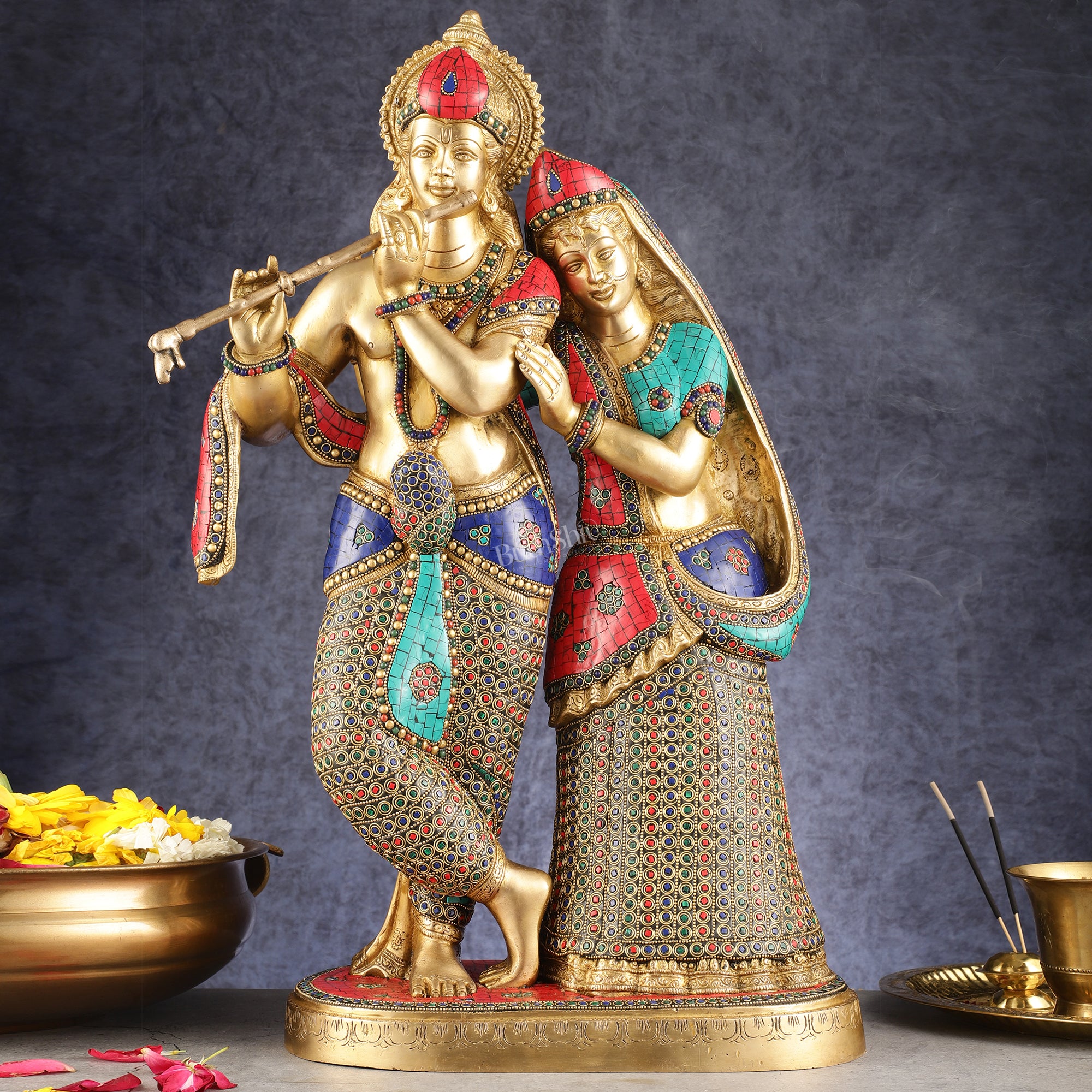 Buy Brass Superfine Large Radha Krishna Standing Together Statue - 24 ...