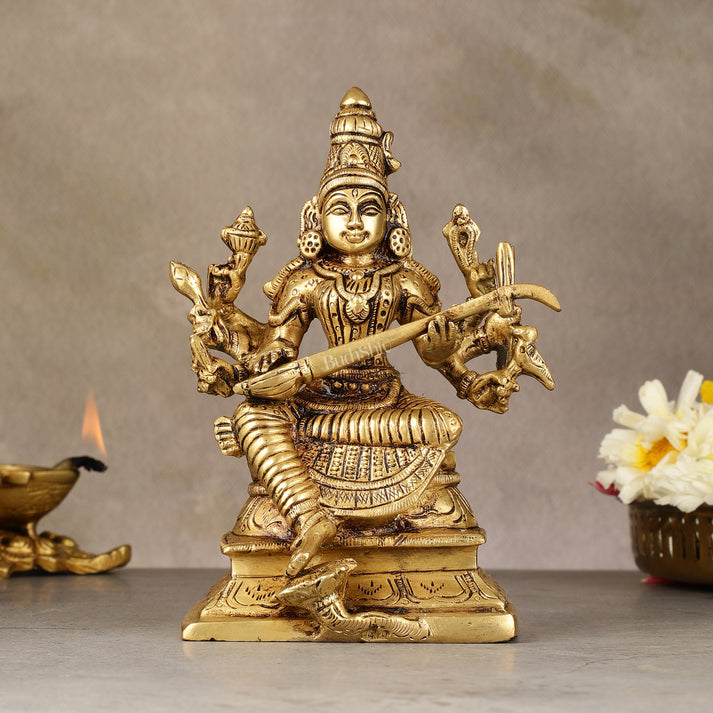 Buy Exquisite Brass Raja Shyamala Devi Matangi Idol - 6.5" - Budhshiv.com