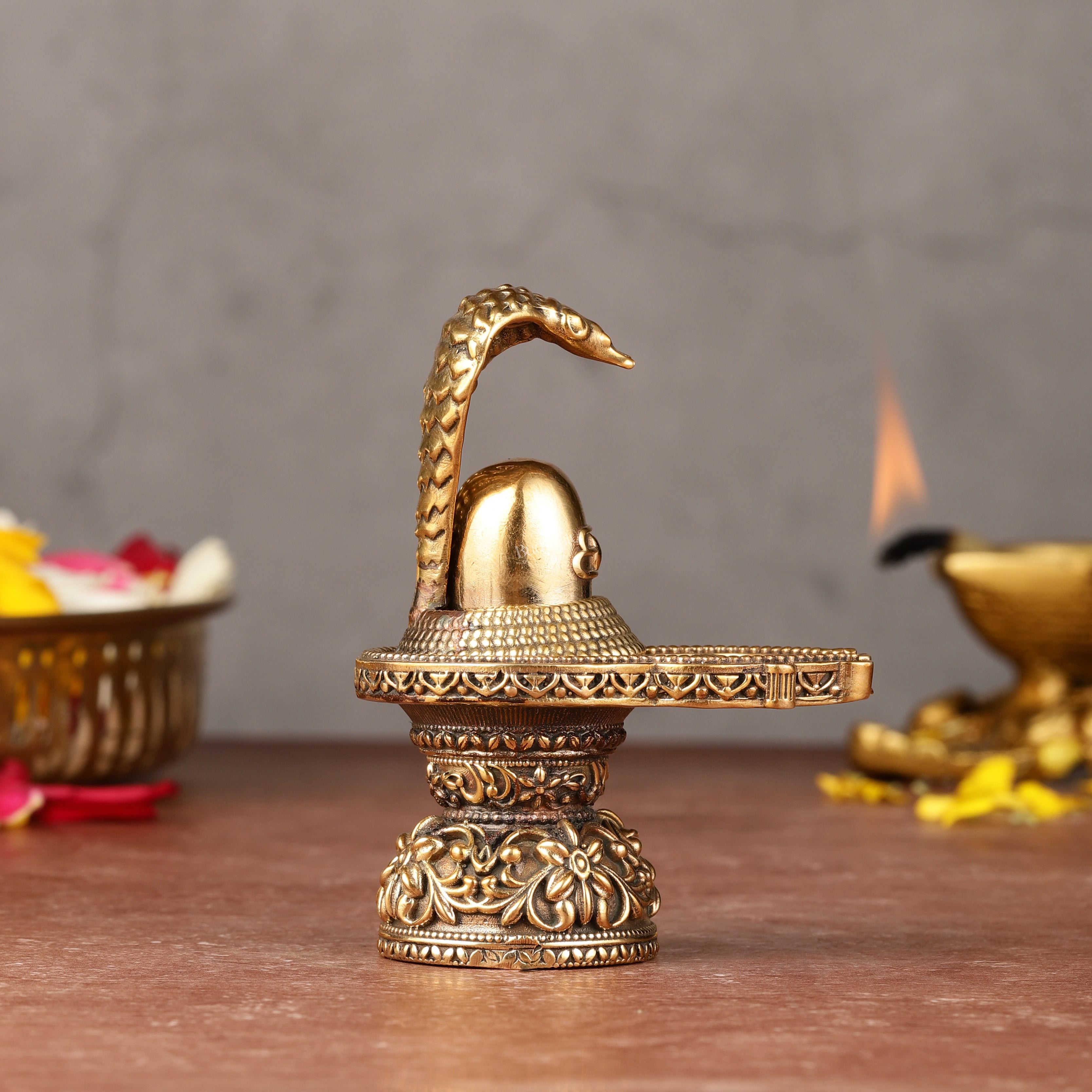 Buy Intricate Small Lightweight Brass Shivling - 3.5-inch - Budhshiv.com