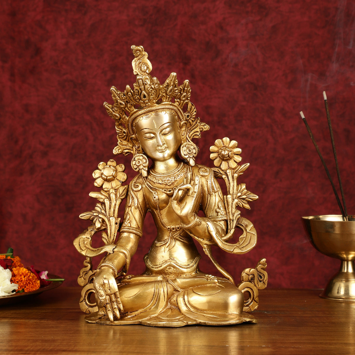 Sacred 11-Inch Pure Brass White Tara Devi Statue - Handcrafted Sculptu ...