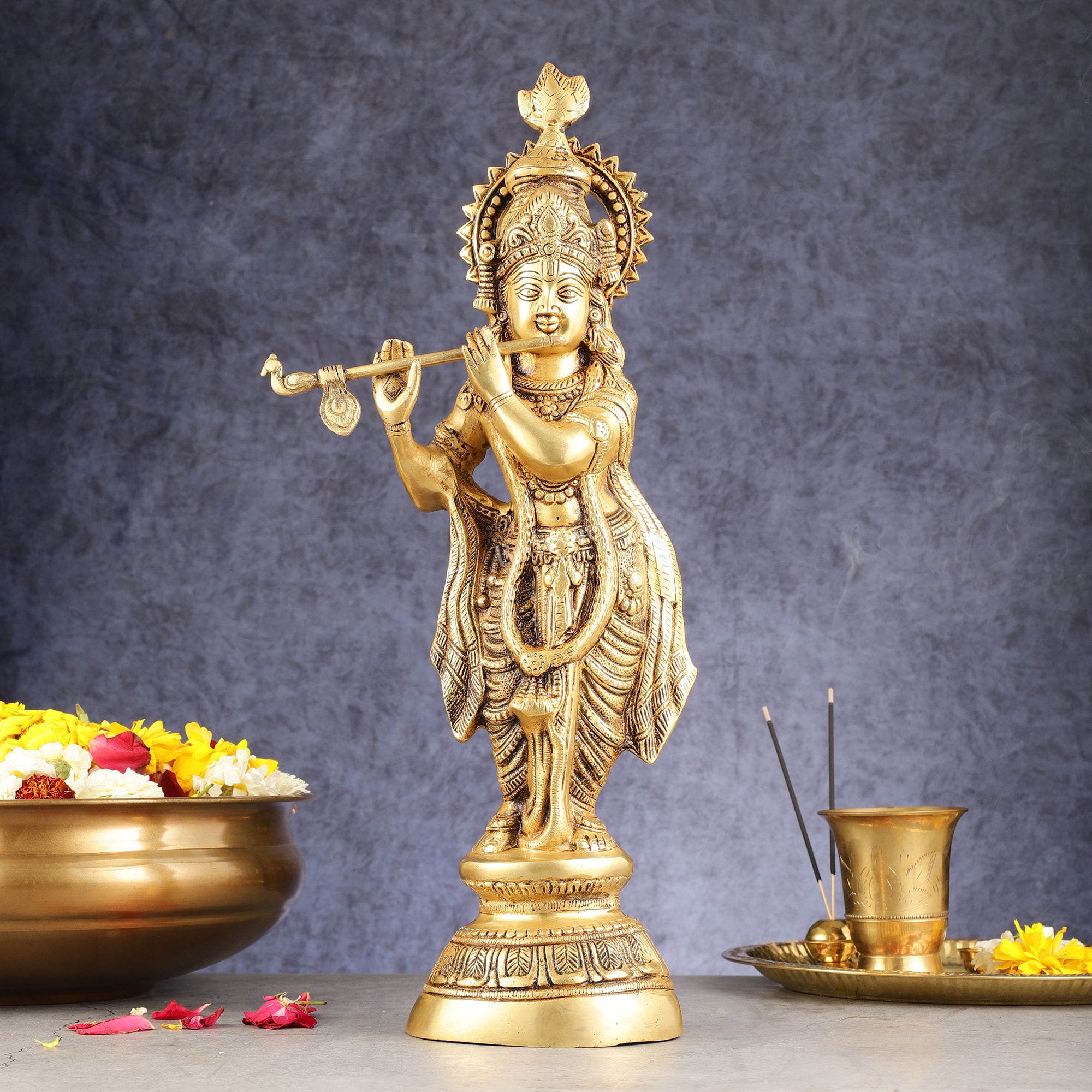 Buy Superfine Brass Krishna Idol - 18 Inch - Budhshiv.com