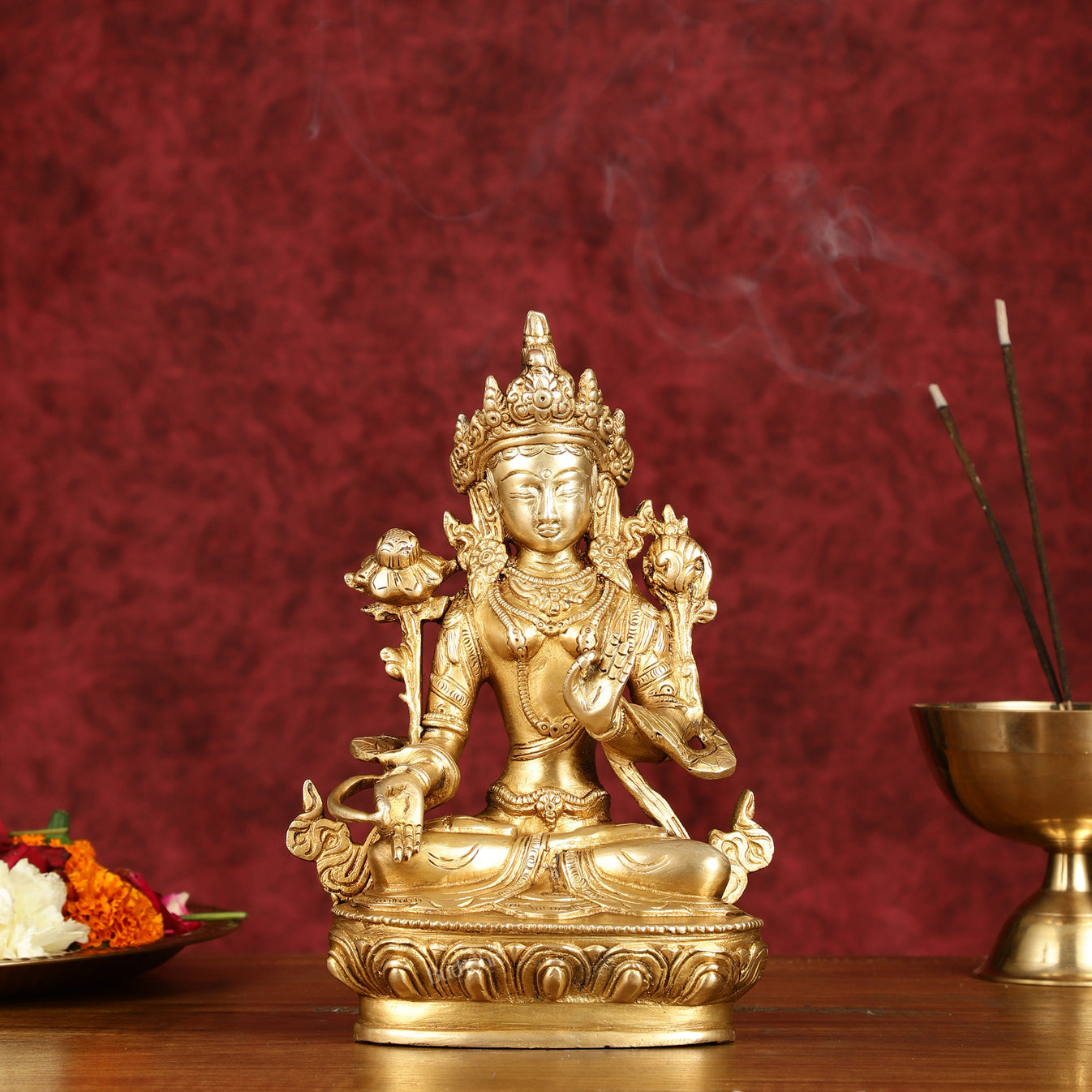 Buy Sacred Pure Brass white Tara Devi Idol - Handcrafted Sculpture 8 ...