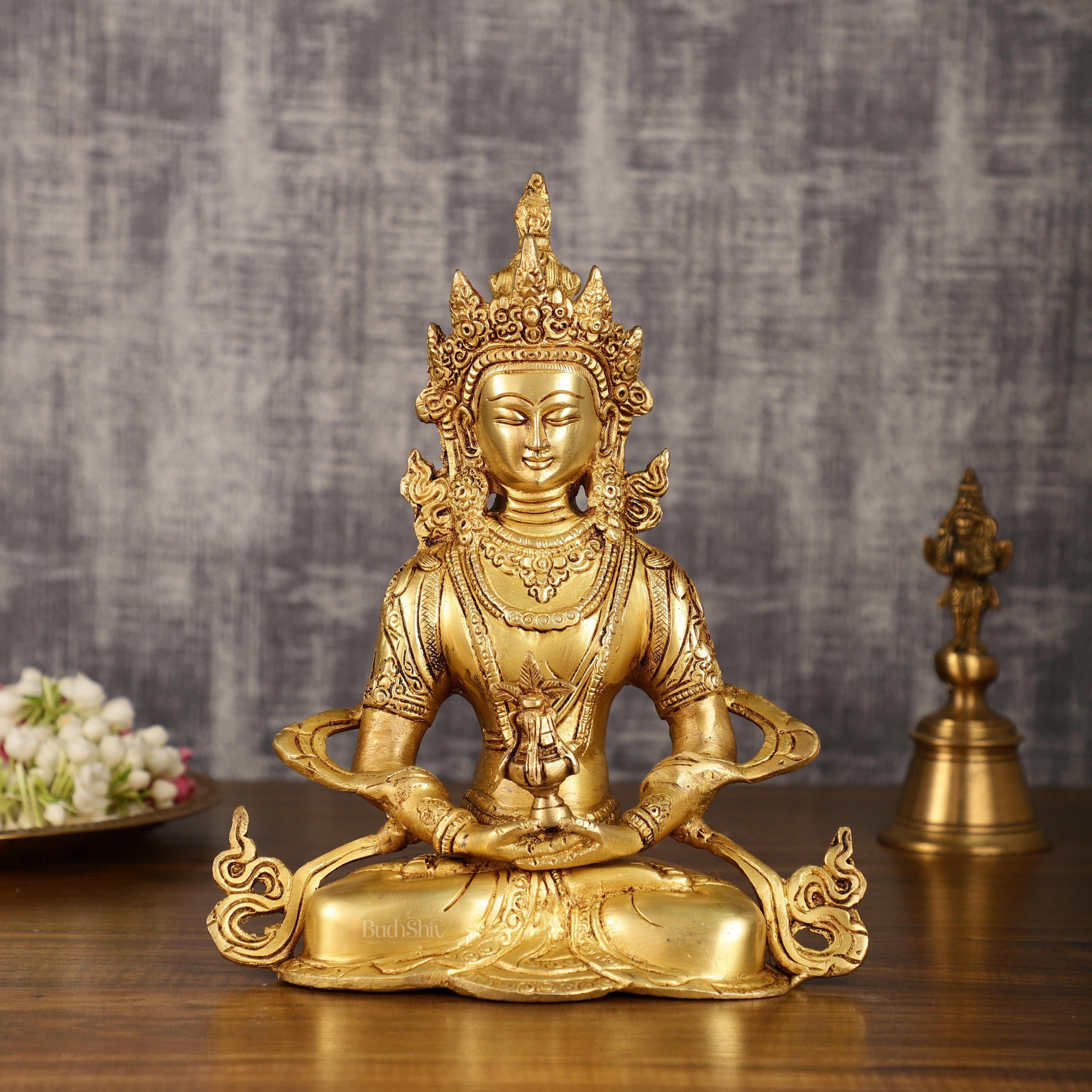 Pure Brass Buddha in Amitabha Mudra | Meditation Buddha | 12 Inch Stat ...
