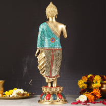 Buy Brass Standing Buddha Statue with stonework | 21.5" - Budhshiv.com