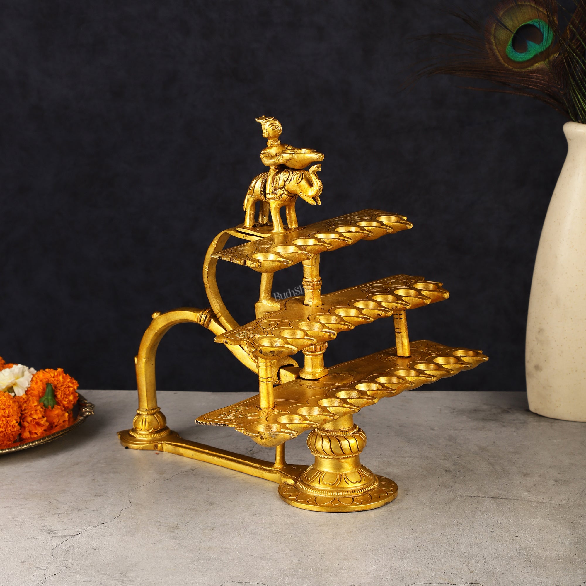 Brass Aarti Diya with Multiple Wicks - Divine Glow – Budhshiv.com