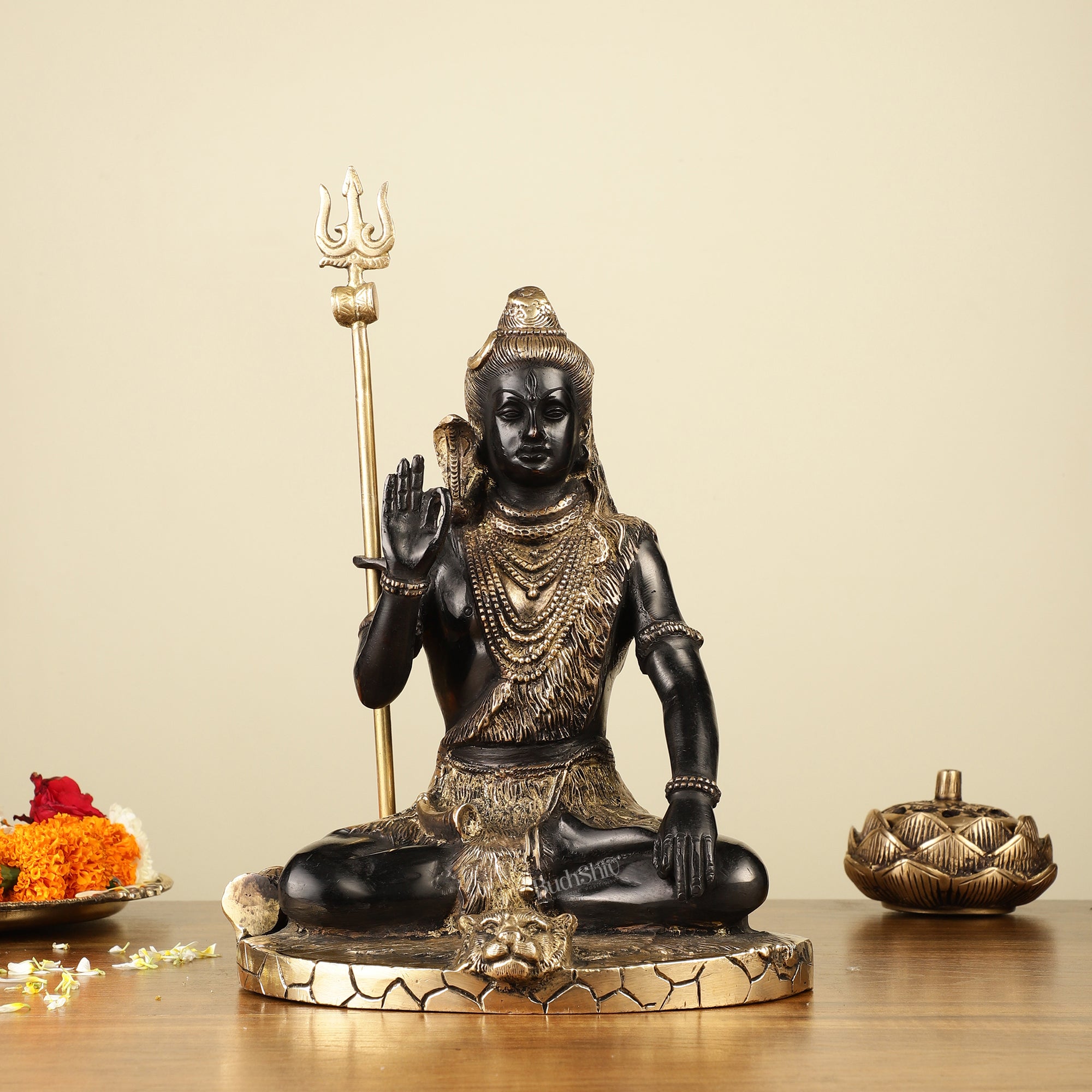 Buy Brass Handcrafted Lord Shiva idol black tone | 9.5" - Budhshiv.com