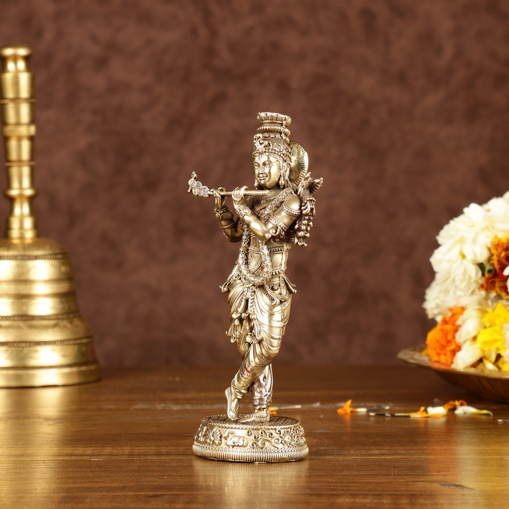 Buy Brass Handcrafted Lord Krishna Idol with Fine Carvings | Height: 5. ...