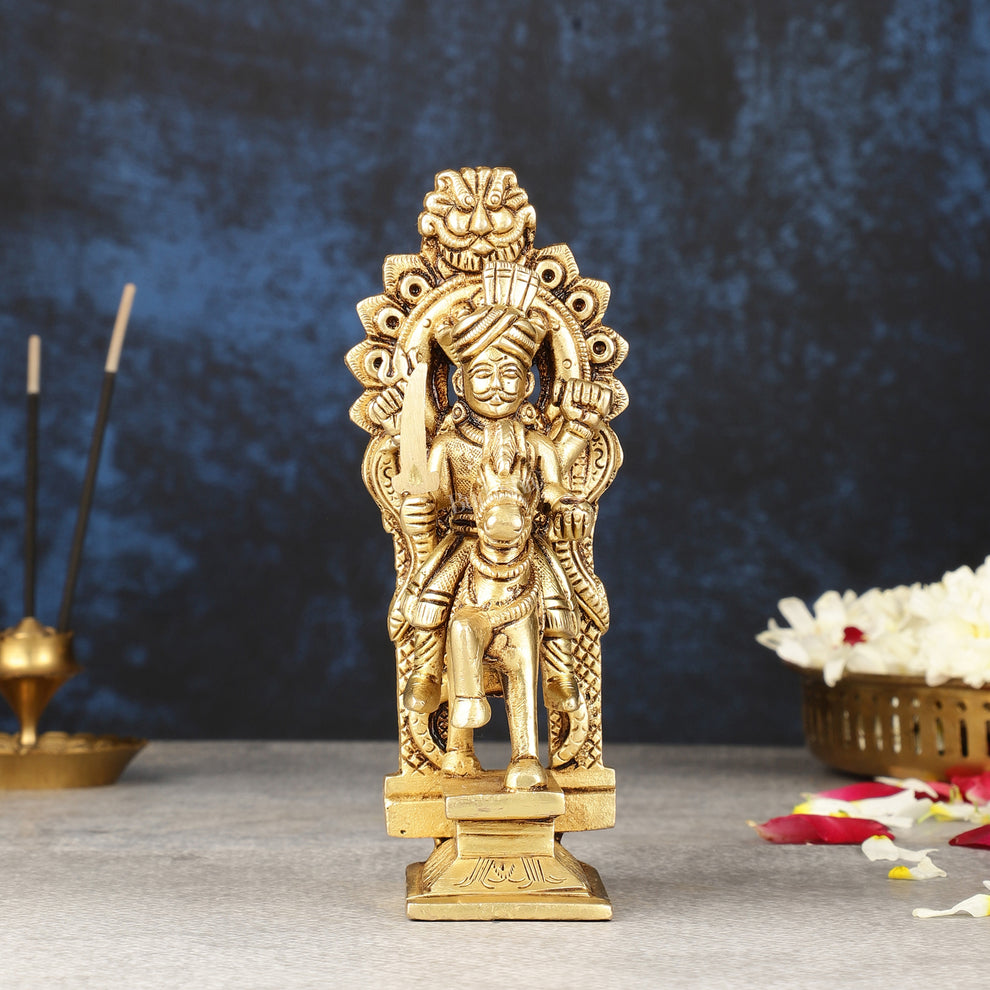 Buy Martanda Bhairava Pure Brass Khandoba on Horse with Arch Idol | 6" - Budhshiv.com
