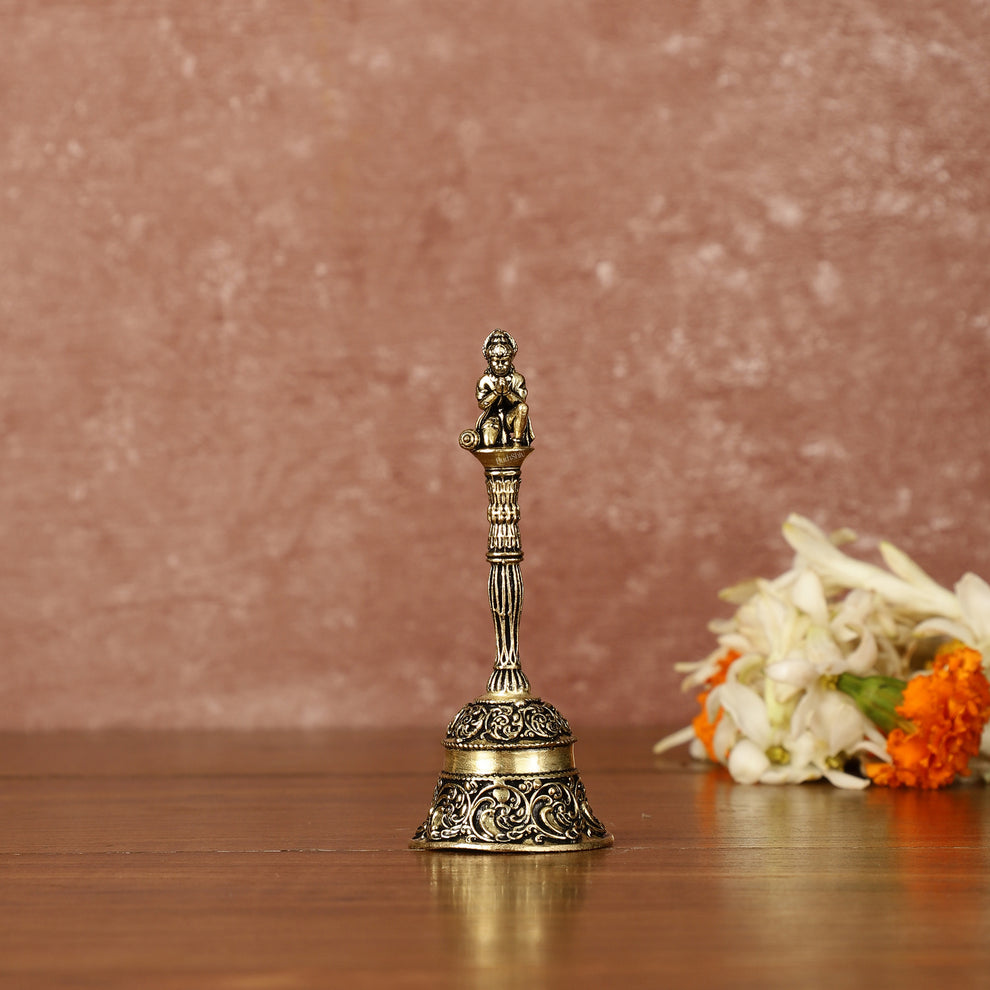 Buy Pure Brass Small Hanuman Ji Hand Bell for Home Temple - 4" Tall ...