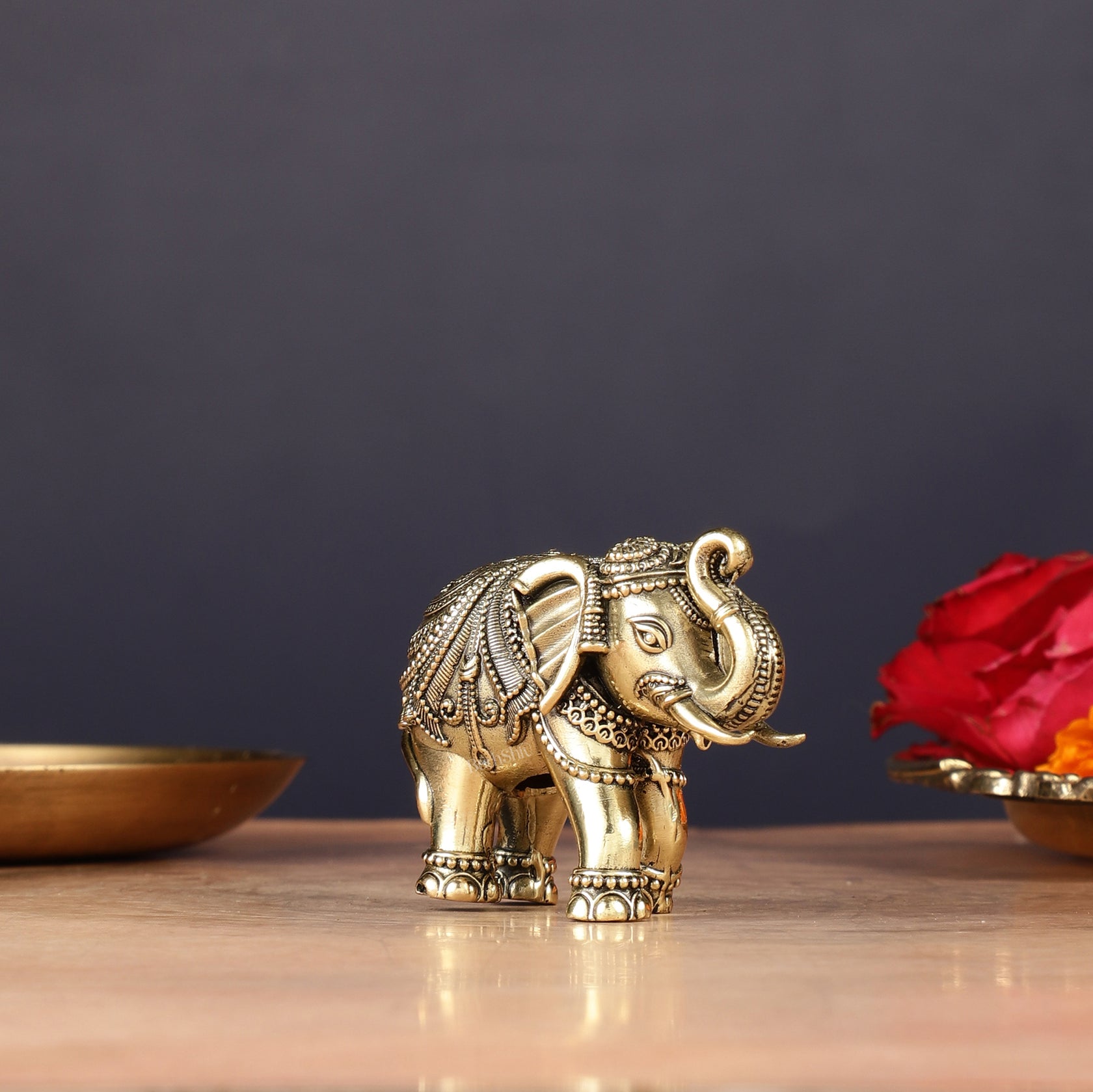 Buy Brass Superfine Elephant Miniature Showpiece 4" - Budhshiv.com