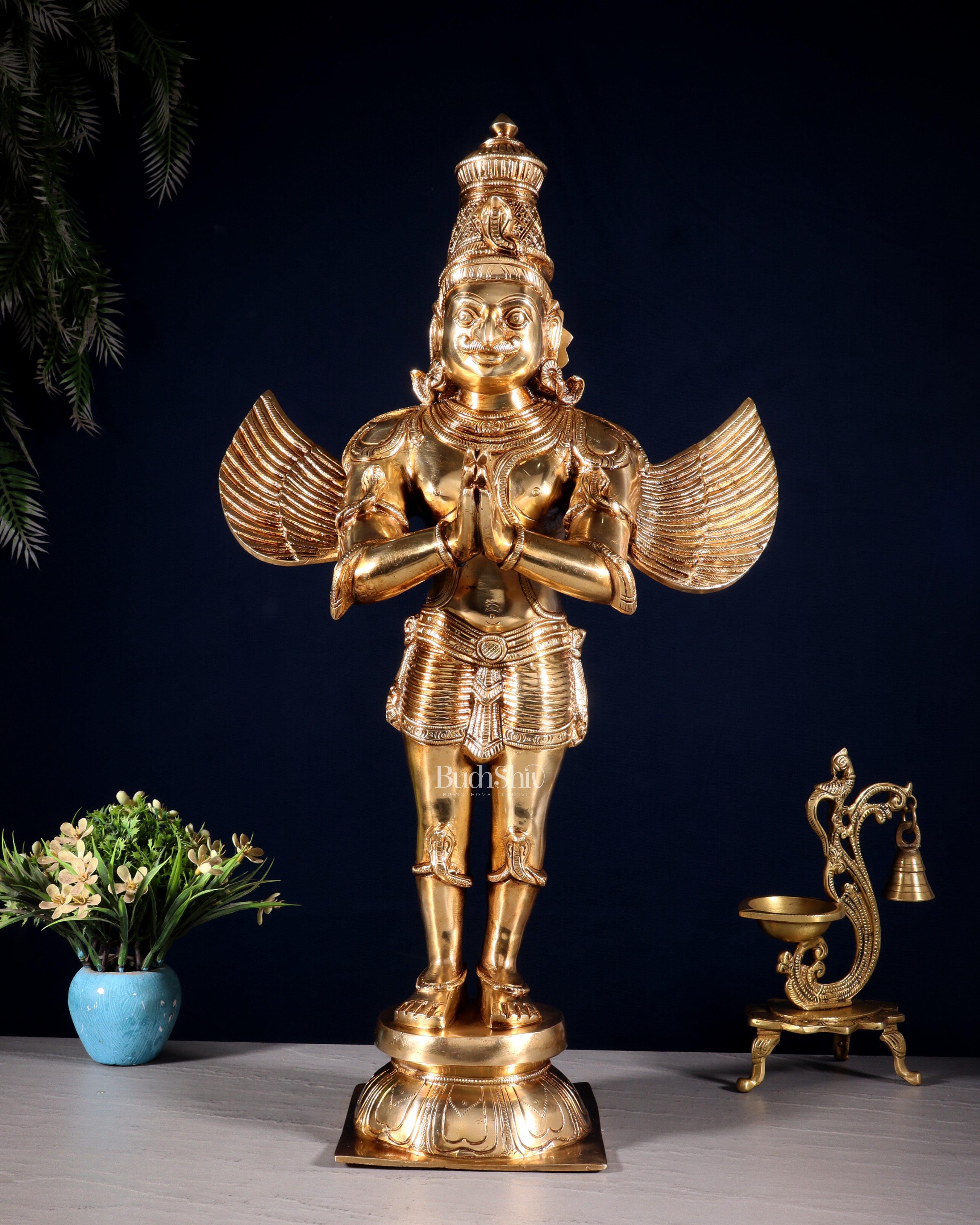Buy Brass Standing Garuda Dev Statue - Golden Finish, 22" Tall, 11 kg ...