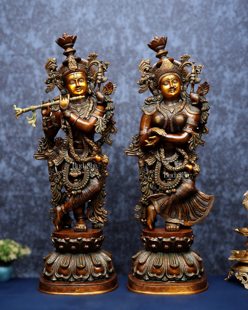 Buy Pure Brass Radha Krishna Sculptures – Chola Style (Large Pair) 36 ...