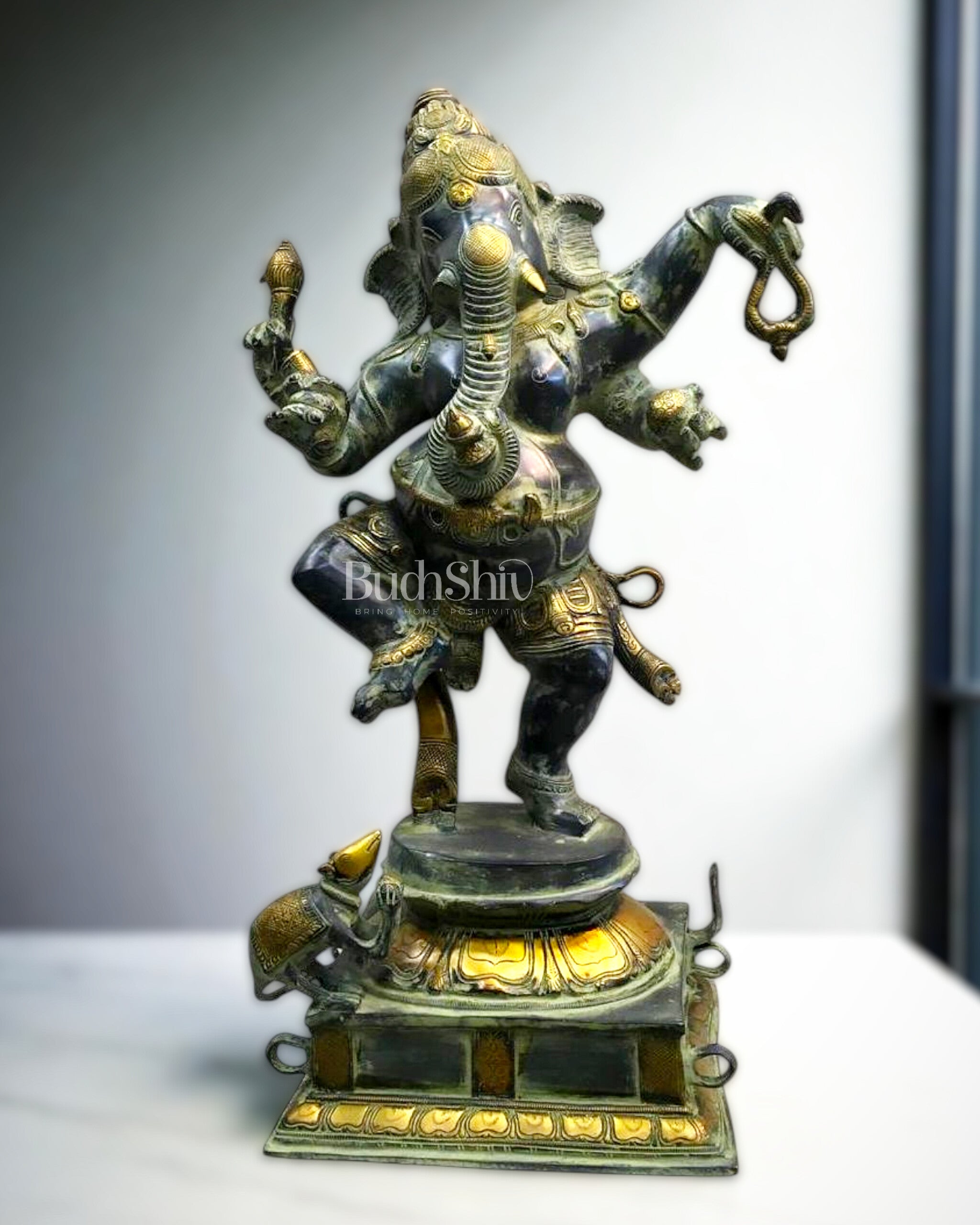 Budhshiv.com Pure Brass Dancing Ganesha Statue | 22.4”
