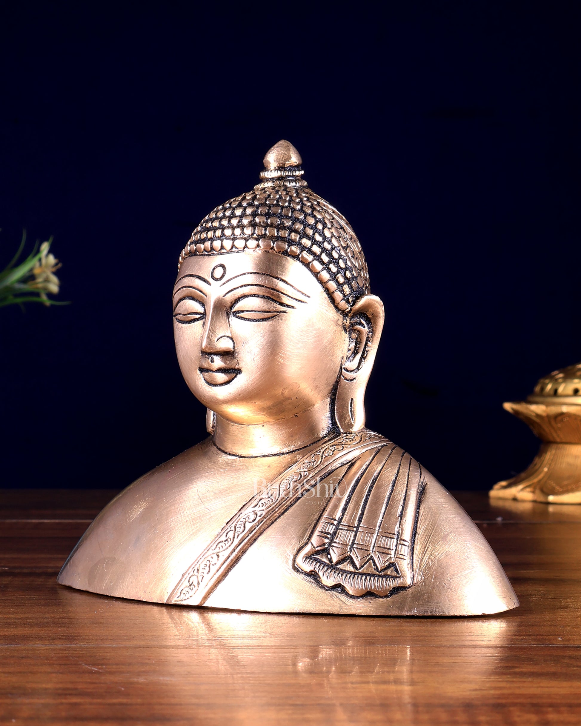 Brass Buddha Face Statue – Buddha Bust Showpiece 6 inch – Budhshiv.com
