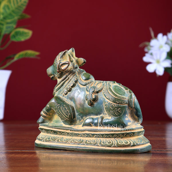 Pure Brass Nandi Statue – Small Size | Henna Green Sand Finish 5 ...