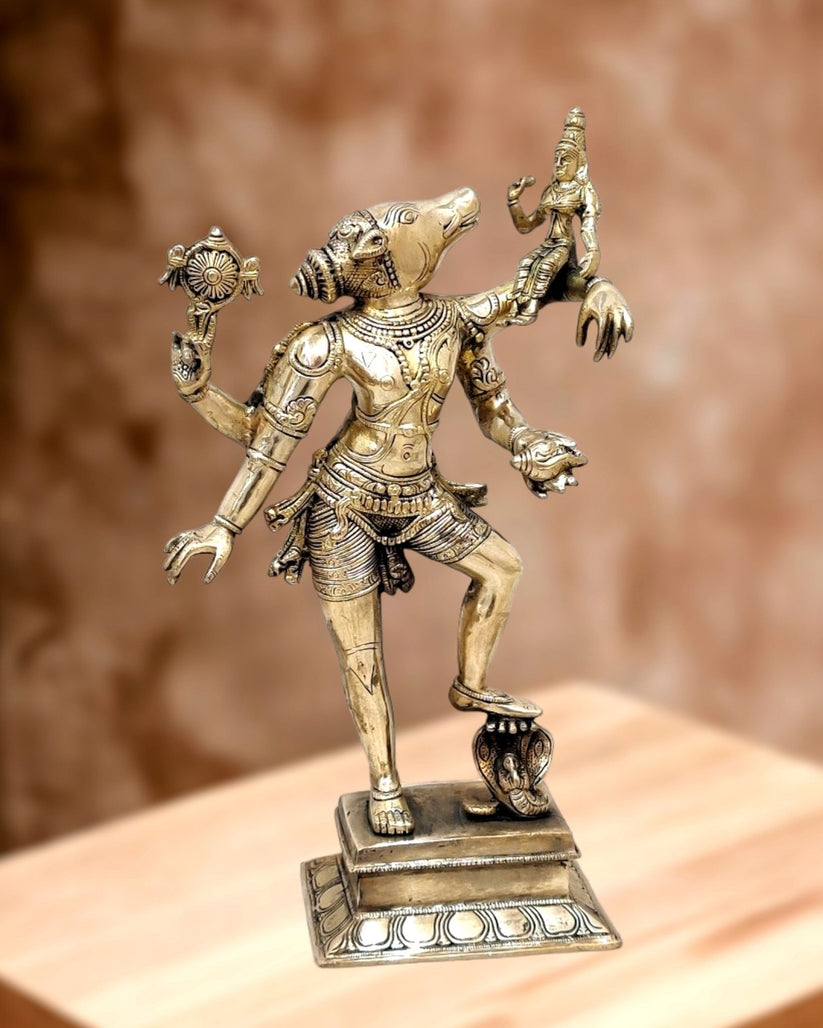 Buy Bhoovaraha swamy Varaha Lakshmi Brass Statue 17 inch - Budhshiv.com