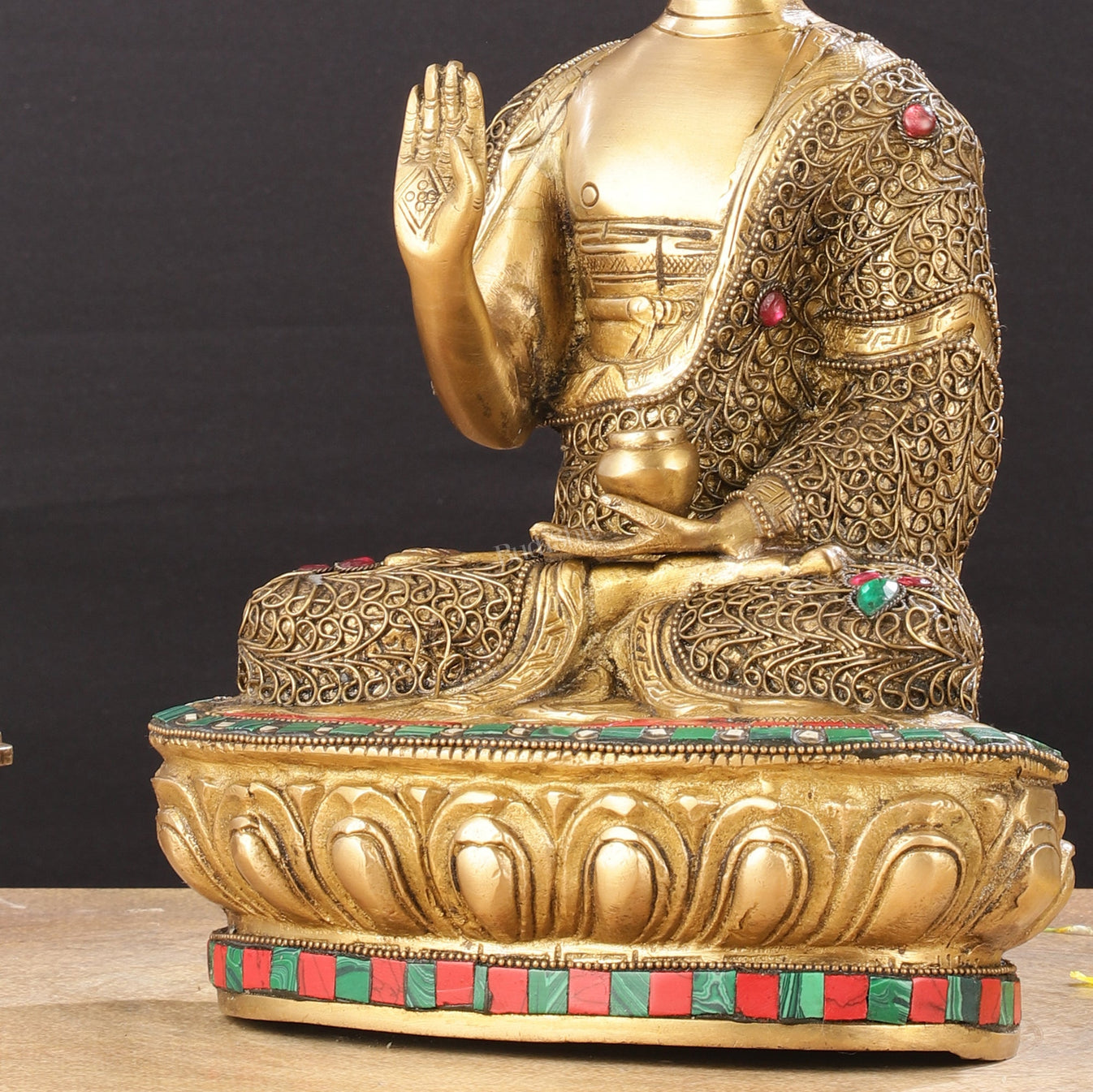 Buy Brass Buddha Statue with Stonework | 12 inch - Budhshiv.com