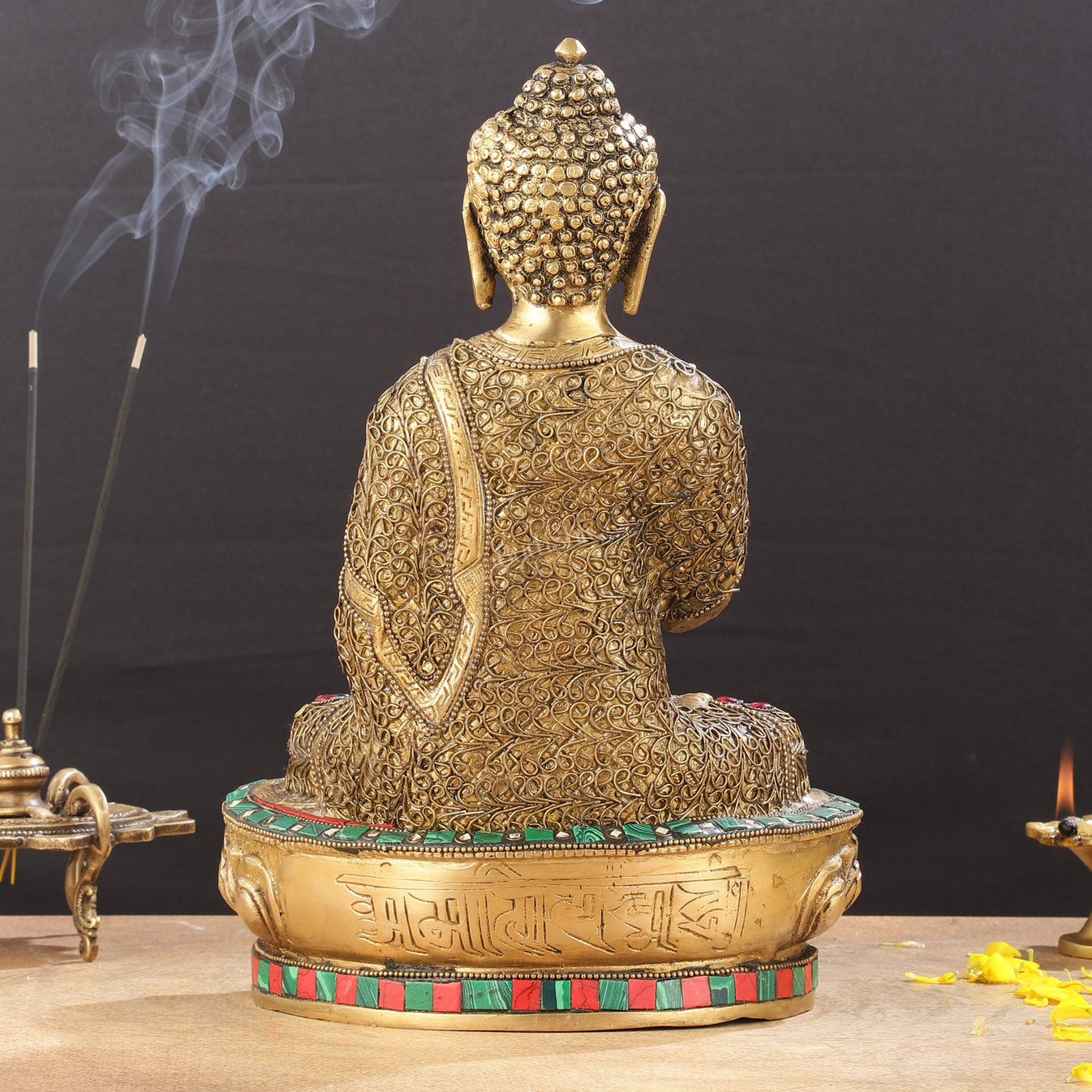 Buy Brass Buddha Statue with Stonework | 12 inch - Budhshiv.com