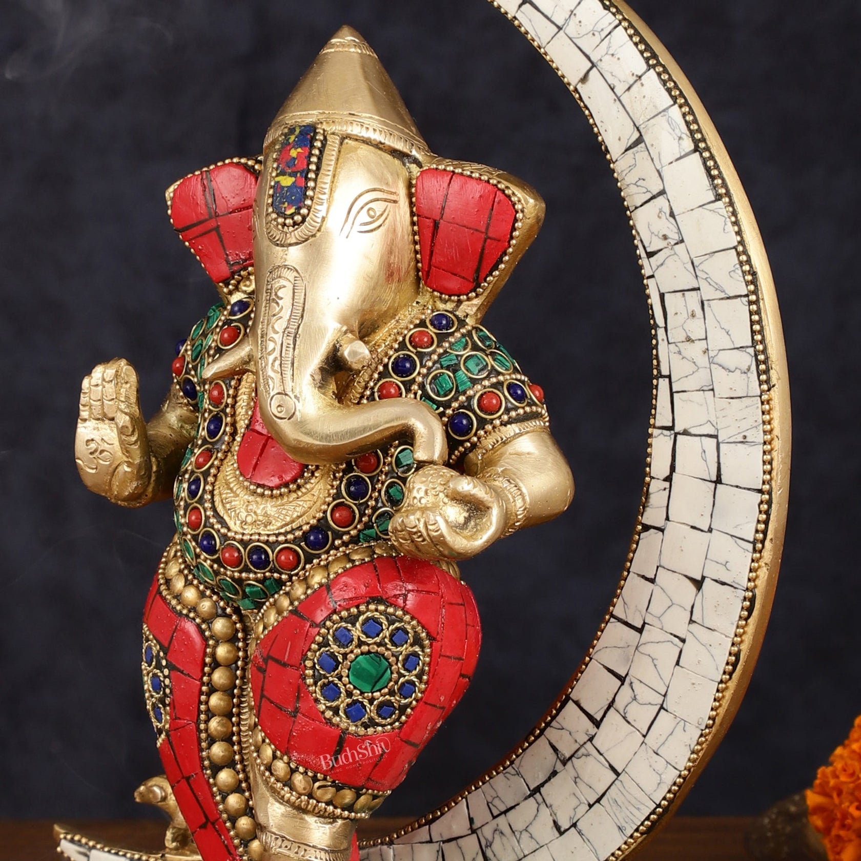 Buy Brass Dancing Ganesha Showpiece with Meenakari Stonework - 10 ...