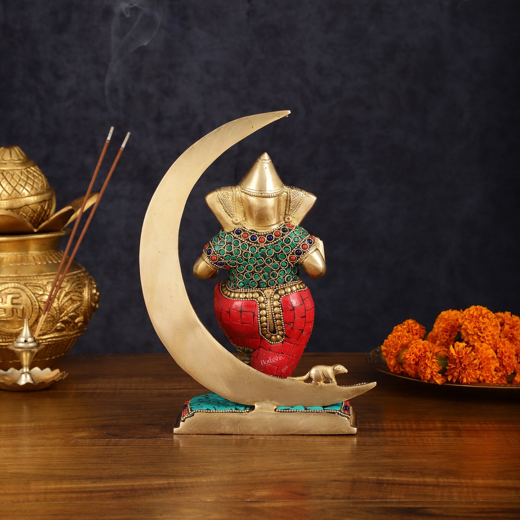 Buy Brass Dancing Ganesha Showpiece with Meenakari Stonework - 10 ...