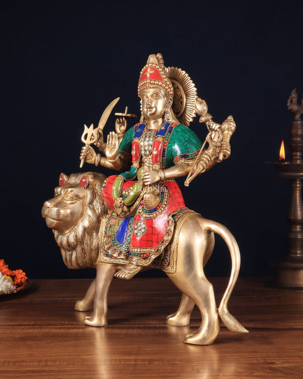 Buy Brass Goddess Durga ma Statue – 17 Inches, Sherawali Mata Murti ...