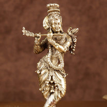 Buy Brass Handcrafted Lord Krishna Idol with Fine Carvings | Height: 5. ...