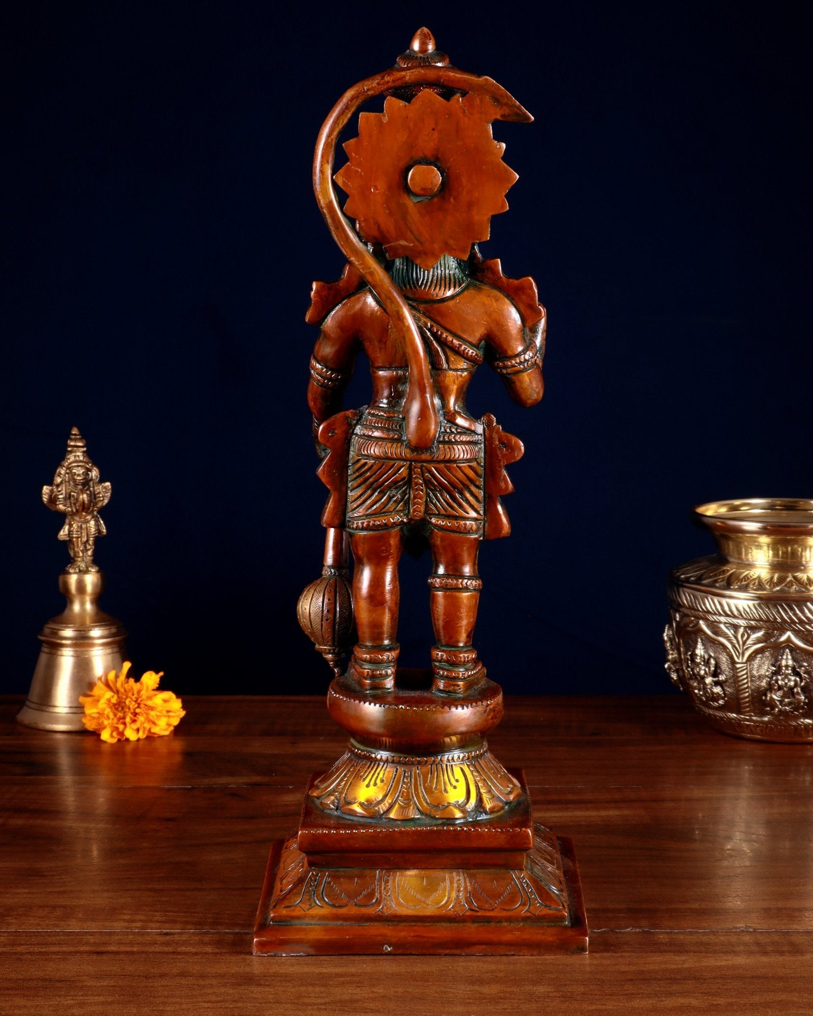 Buy Brass Hanuman Ji Statue in Blessing Mudra 12" indian copper patina tone - Budhshiv.com