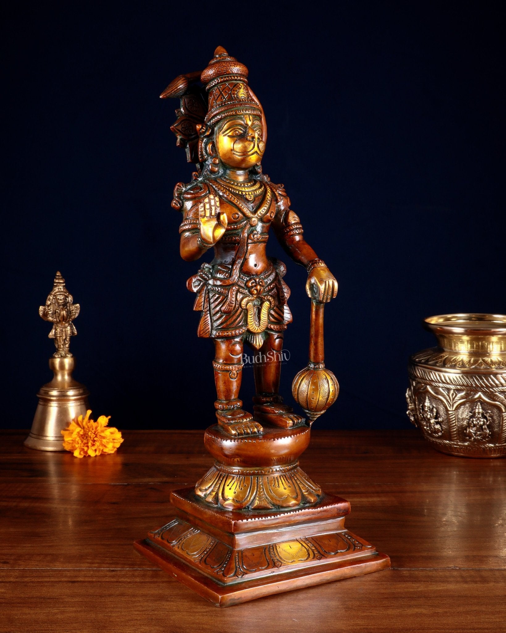 Buy Brass Hanuman Ji Statue in Blessing Mudra 12" indian copper patina ...