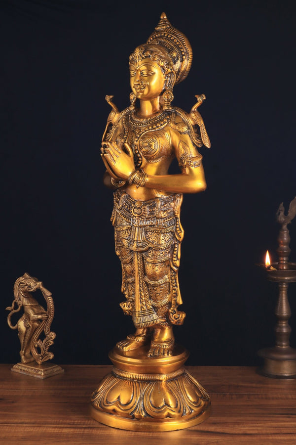 Brass Large Welcome Namaste Lady Statue – 30.5 Inch – Budhshiv.com
