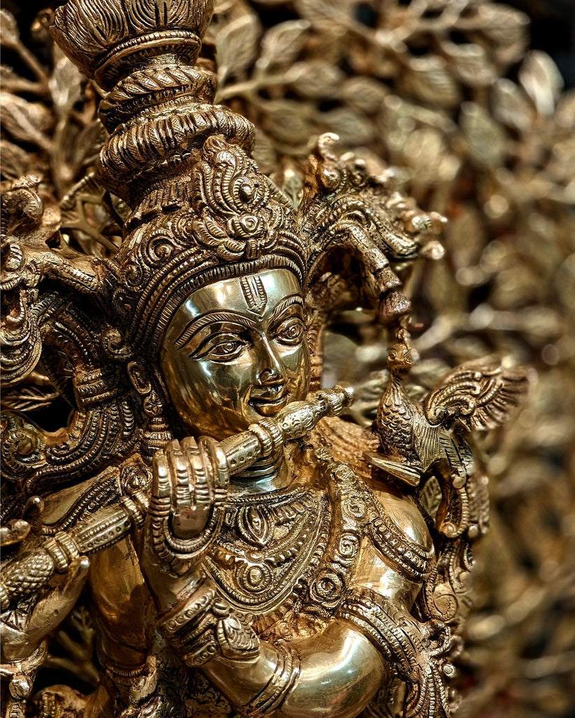 Buy Brass Lord Krishna statue with tree - 36 inch - Budhshiv.com