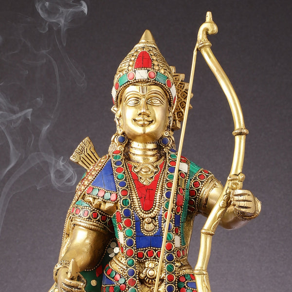 Buy Brass Lord Rama Idol multicolour stonework | 18" - Budhshiv.com