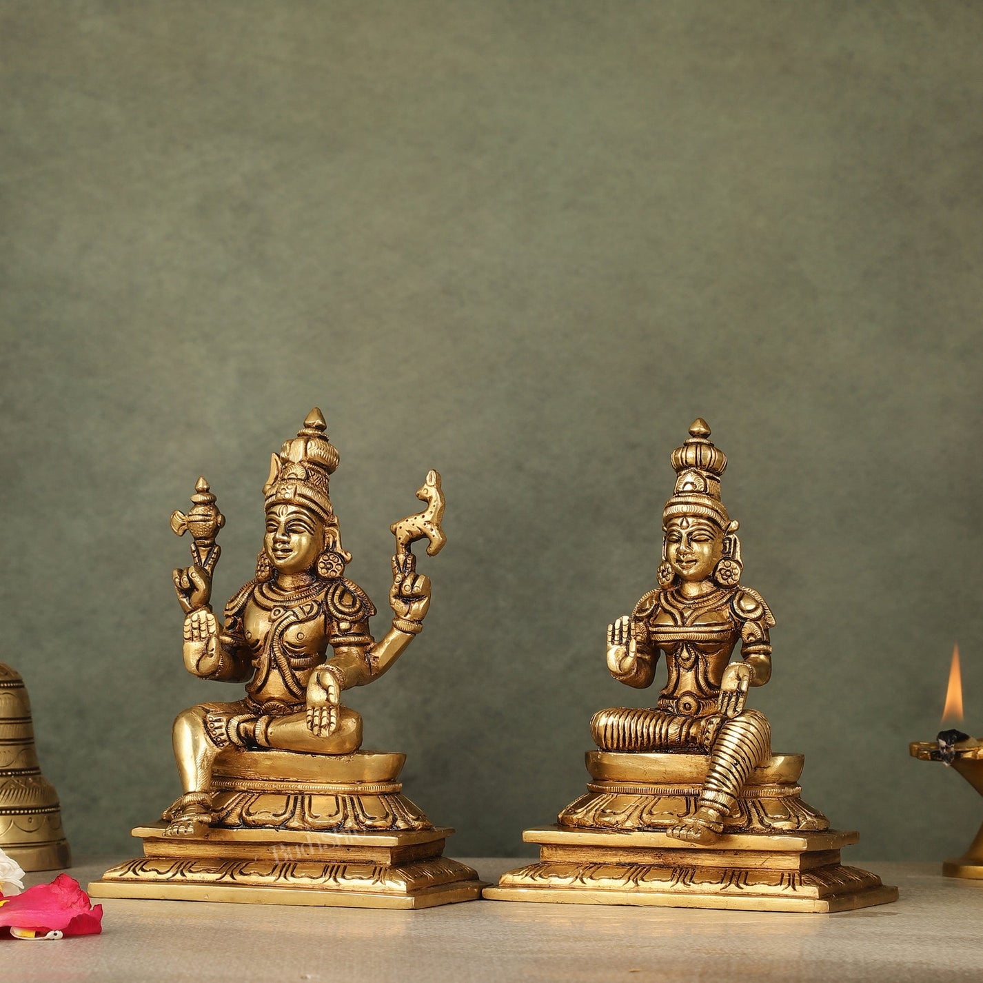 Buy Brass Lord Shiva and Goddess Parvati Sitting Idols - 6.5 inch ...