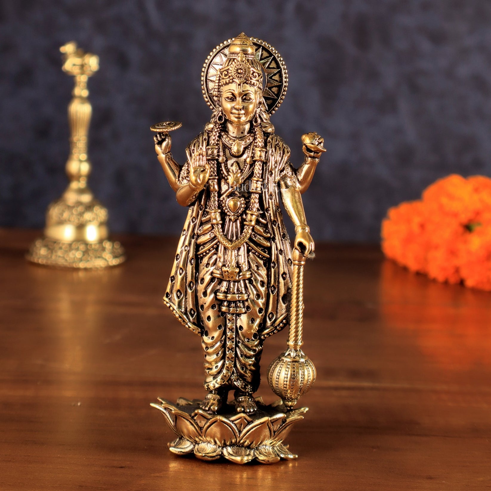 Buy Brass Lord Vishnu Standing Blessing Idol - 5.25 Inch - Budhshiv.com