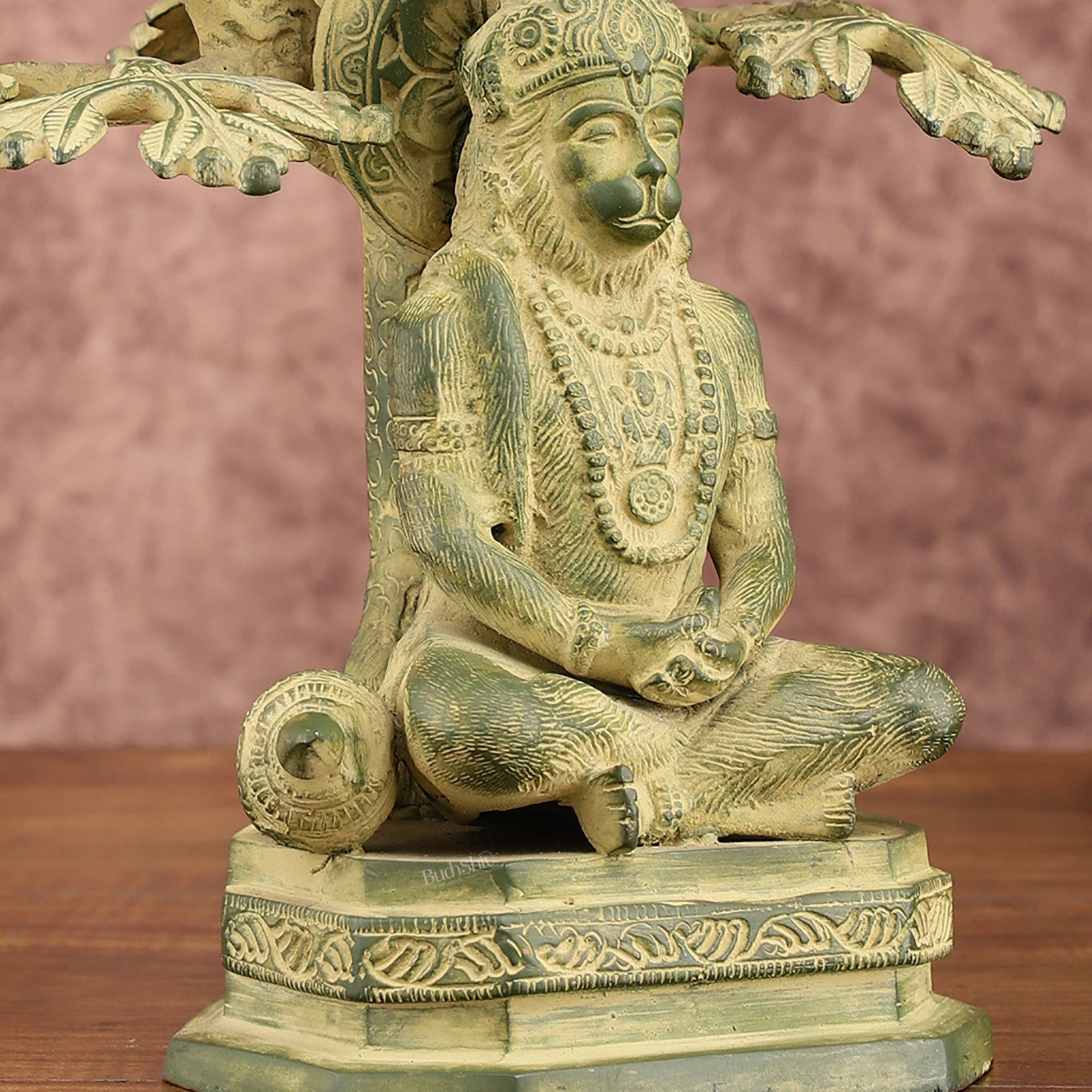 Buy Brass Meditative Hanuman Statue Under Tree | Antique Green Patina ...