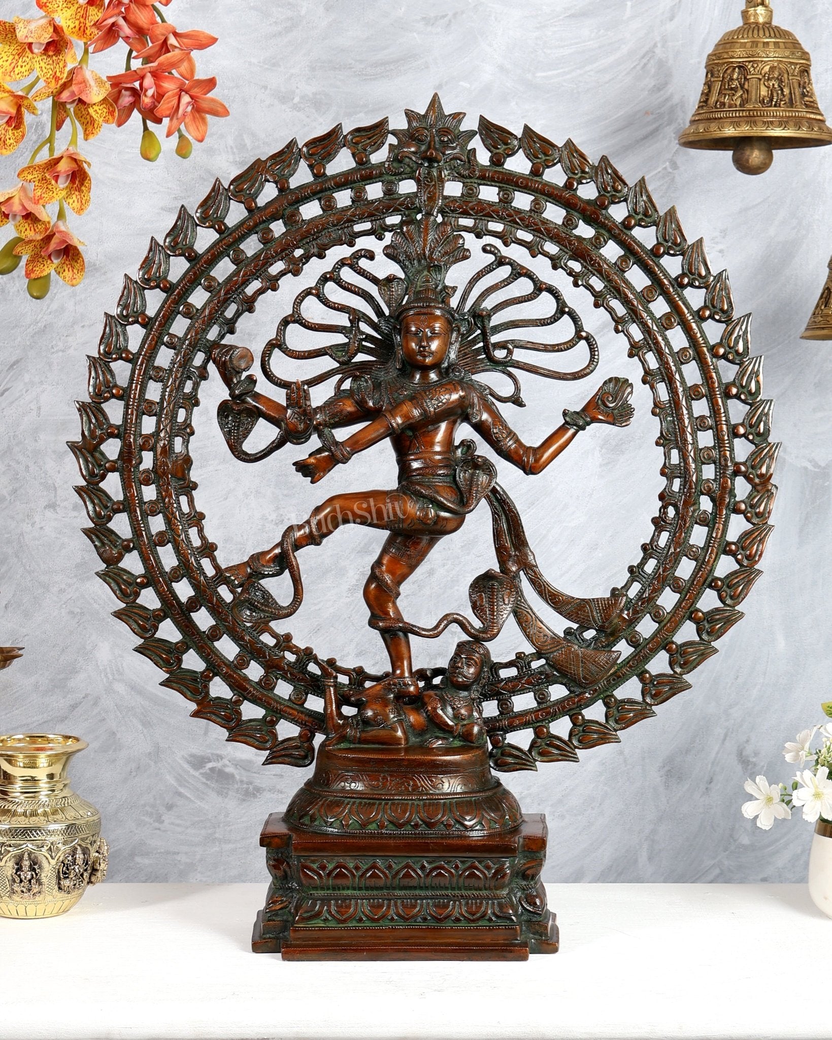 Brass Nataraja Statue 27 Inch – Dual Fire Ring Bronze Tone – Budhshiv.com