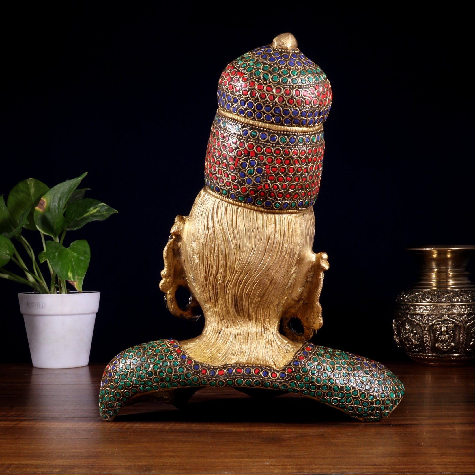 Budhshiv.com Brass Parvati face Bust table accent 12" stonework