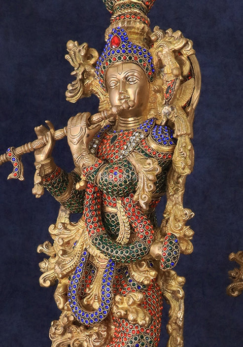 Brass Radha Krishna Idols with Meenakari jewel work - 29" Tall, 33 kg ...