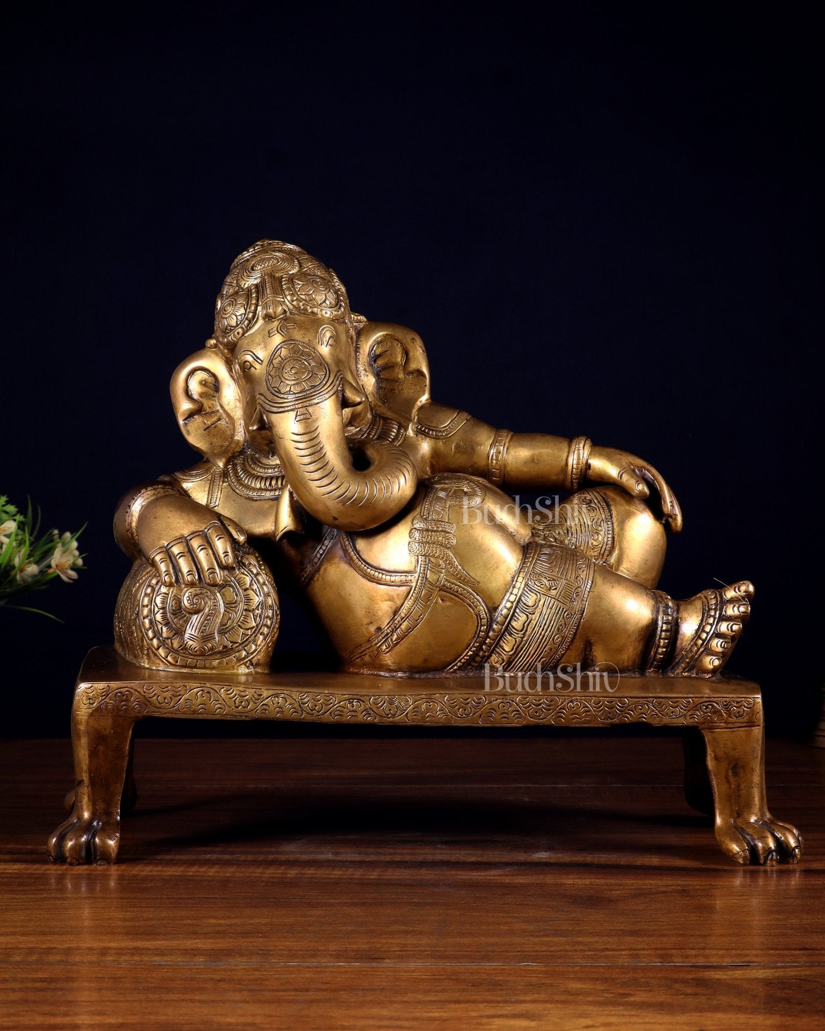 Budhshiv.com Brass Resting Ganesha Statue Idol - 12 Inch