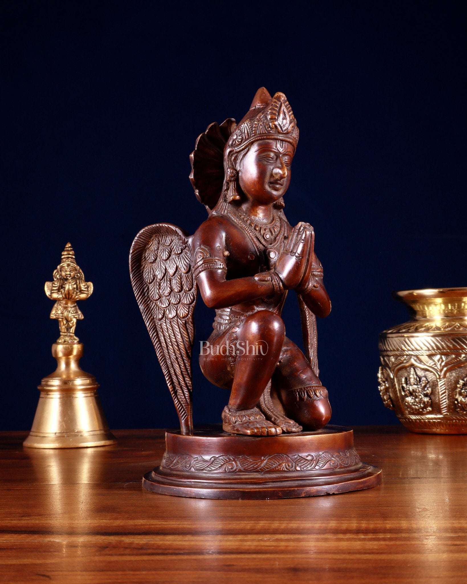 Buy Brass Sitting Garuda Dev in Namaskar Mudra – 9" Dark Brown tone ...