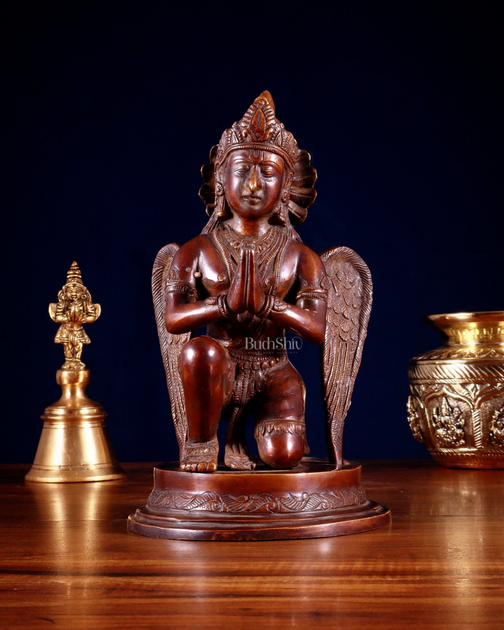 Buy Brass Sitting Garuda Dev in Namaskar Mudra – 9" Dark Brown tone ...