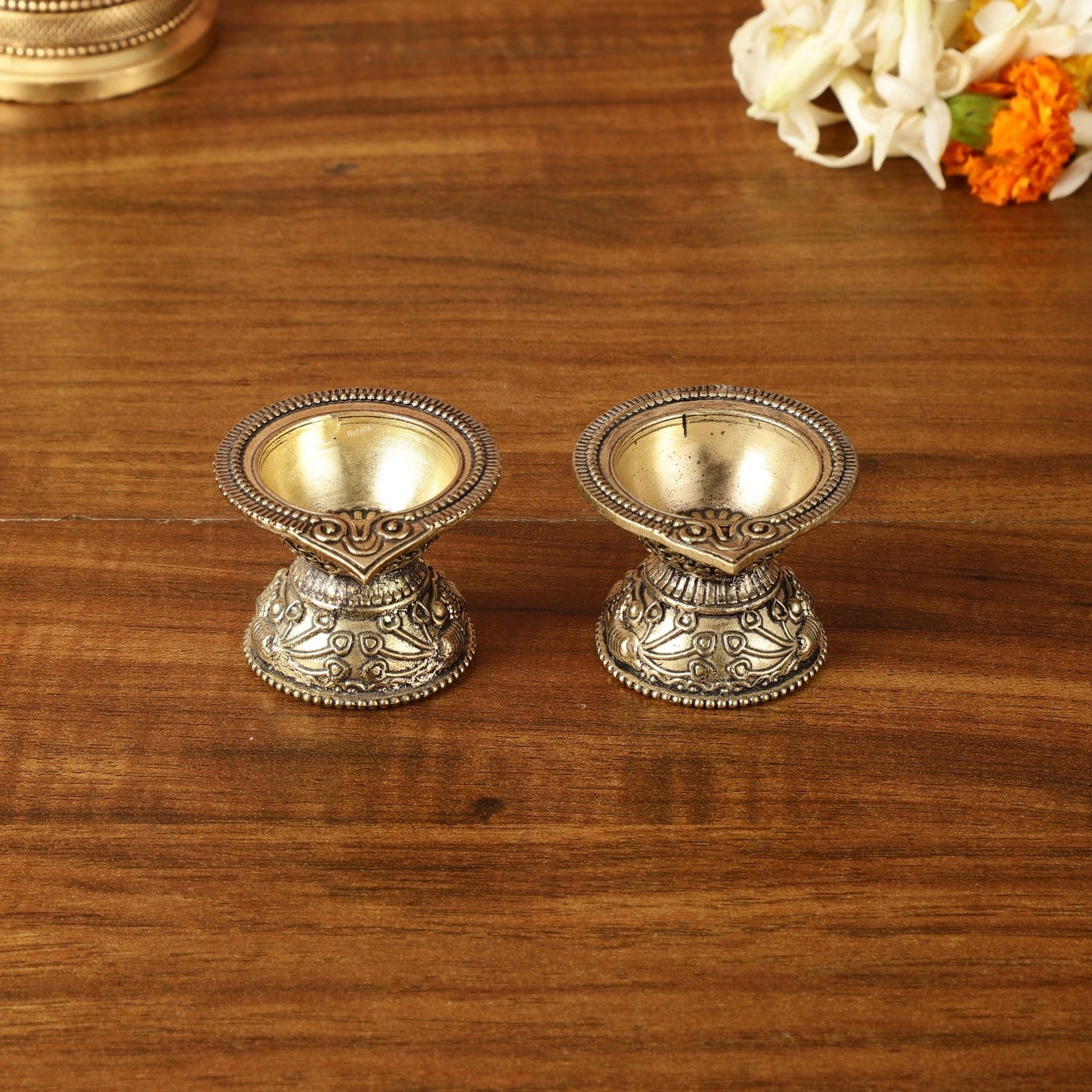 Buy Brass Small Diyas for Home Temple Pair | 1.5 Inch Height - Budhshiv.com