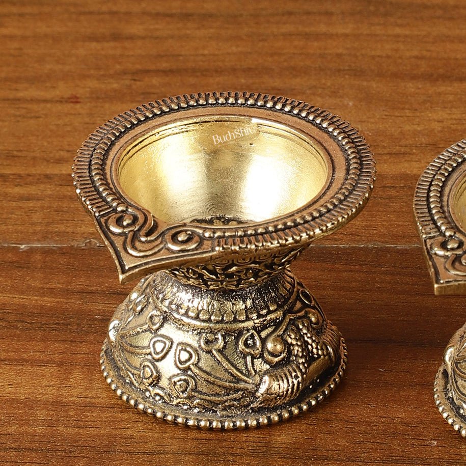 Buy Brass Small Diyas for Home Temple Pair | 1.5 Inch Height - Budhshiv.com