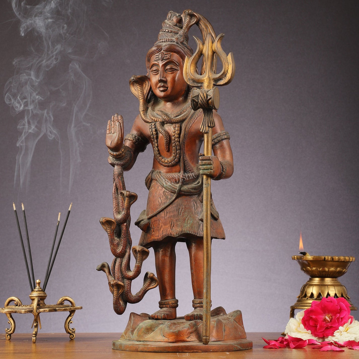 Buy Brass Standing Lord Shiva Statue - Rustic finish - 18" - Budhshiv.com