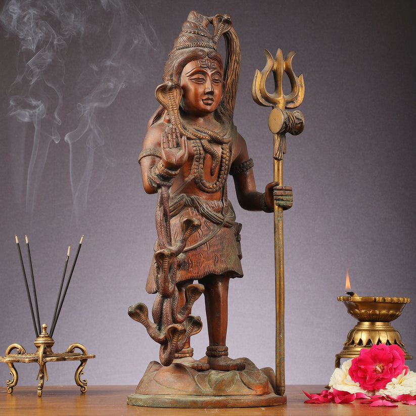 Buy Brass Standing Lord Shiva Statue - Rustic finish - 18" - Budhshiv.com