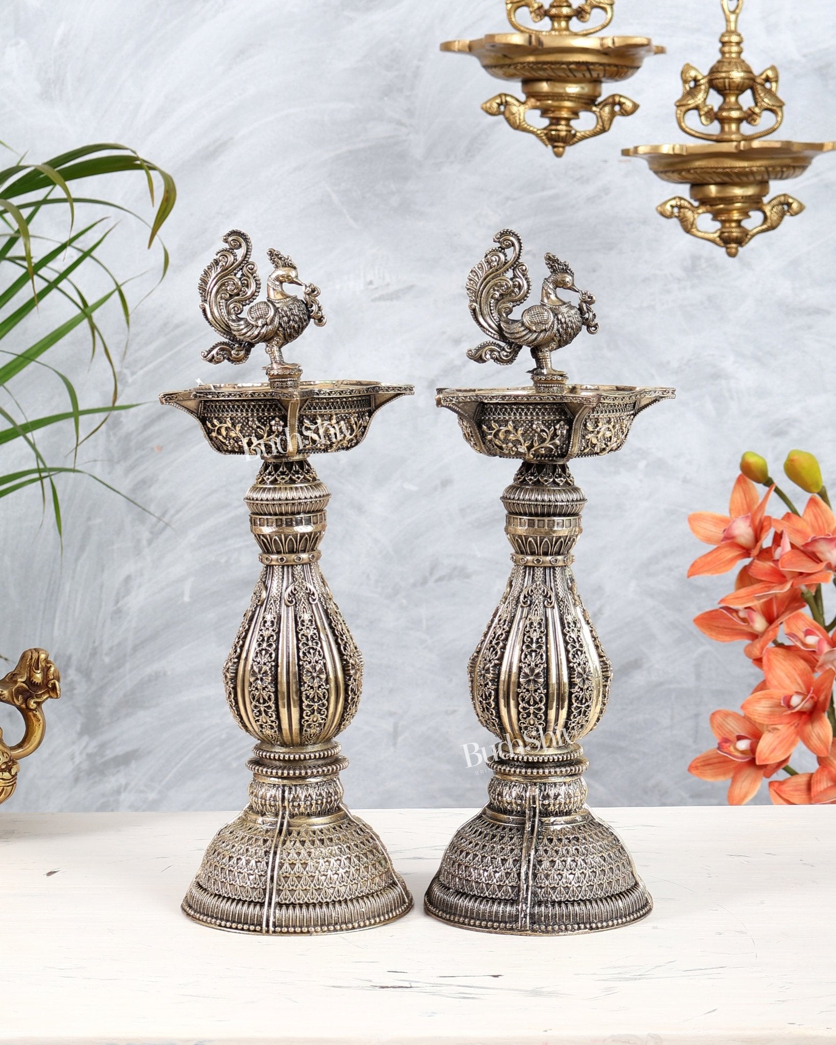 Brass Annam Pakshi Oil Lamp Pair 12.5 Inch Decorative Diya – Budhshiv.com