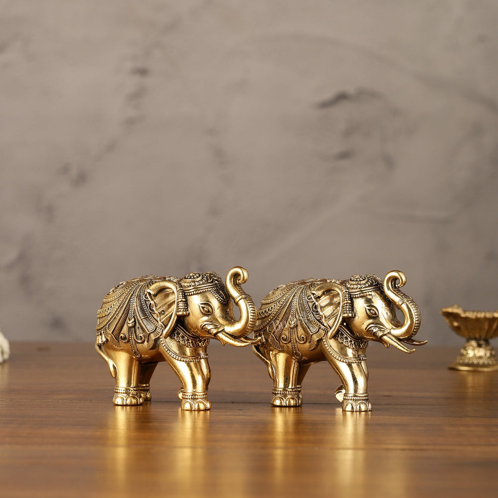 Buy Brass Superfine Elephant Miniature pair 3" - Budhshiv.com
