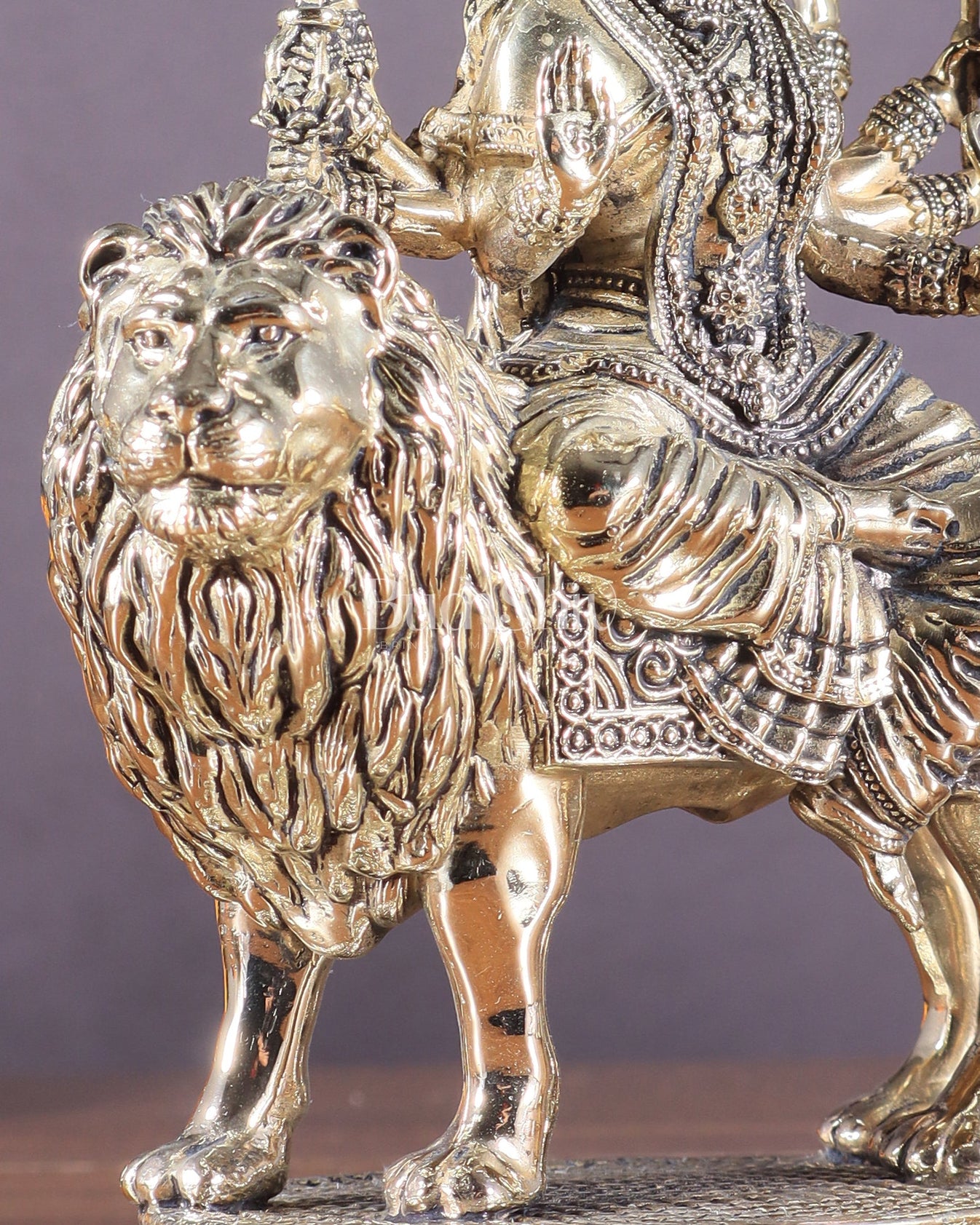 6.5" Brass Goddess Durga on Lion Idol with Base – Budhshiv.com