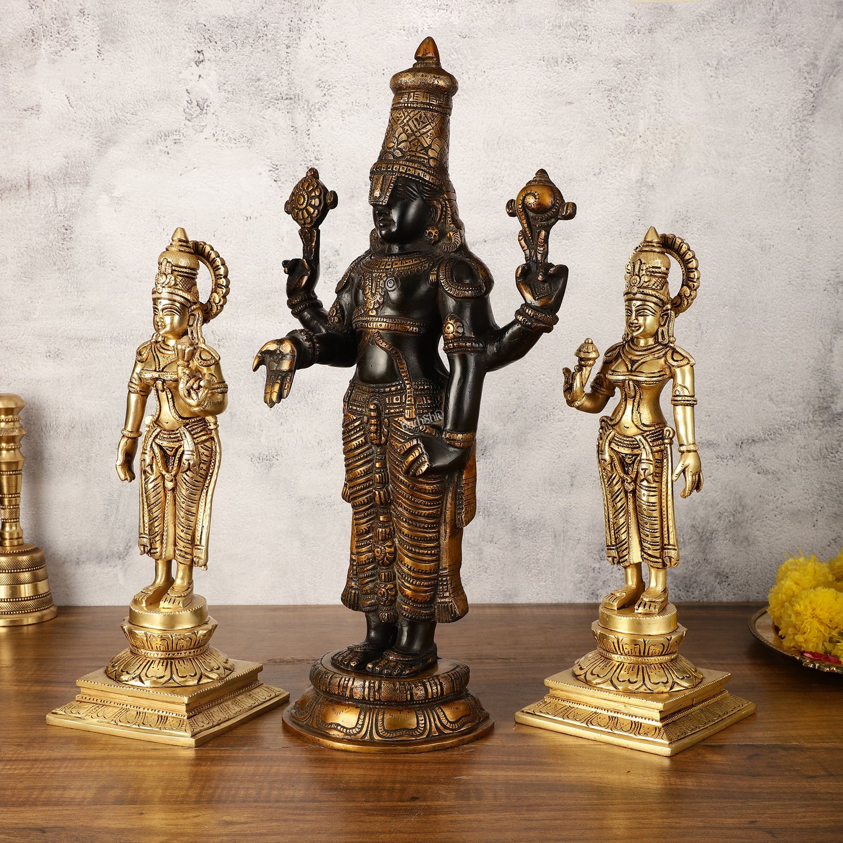 Buy Brass Superfine Handcrafted Idols of Tirupati Balaji , Bhudevi, and ...