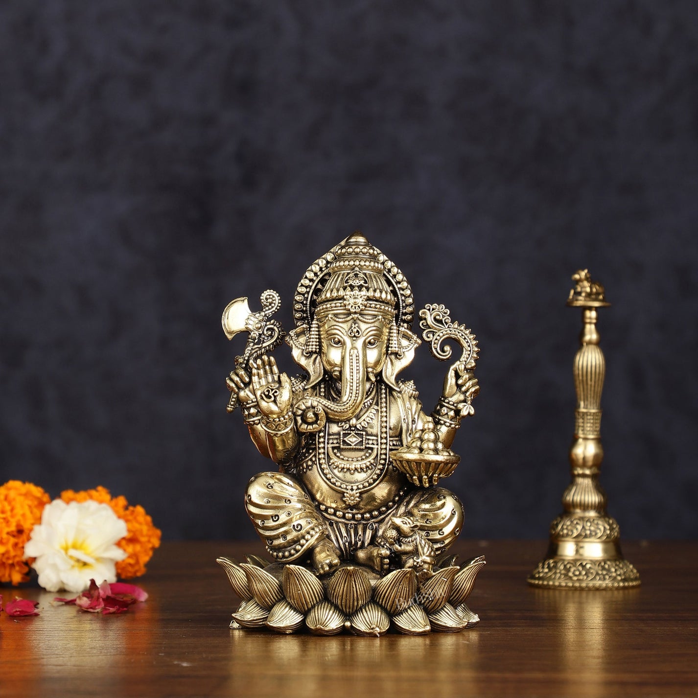 Brass Superfine Intricately Carved Small Right trunk Ganesha Idol - 5 ...